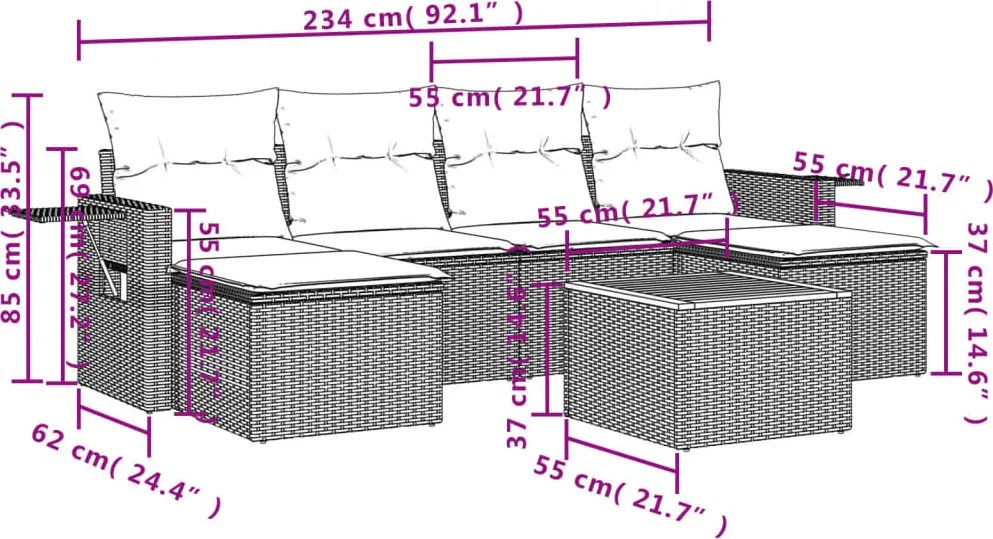 vidaXL 7dílná zahradní sedací souprava s poduškami polyratan [3224686] Barva: Černá