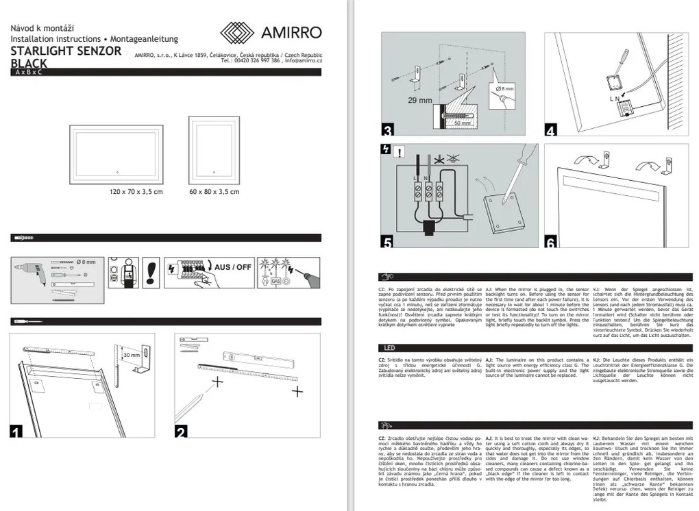 Starlight senzor black zrcadlo na chodbu do předsíně nástěnné do koupelny 411-897