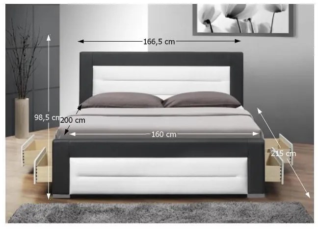Tempo Kondela Manželská postel, s roštem, černá+bílá, 160x200, NAZUKA 0000044484
