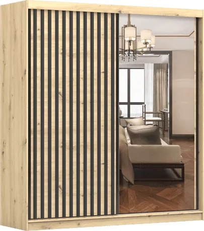 IDZ Šatní skříň WERONA 2D, 203 cm Dub Artisan/Černá