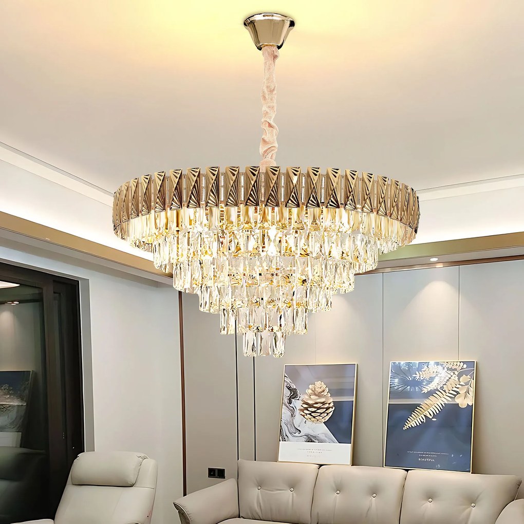 Toolight Toolight, závěsné křišťálové svítidlo 80cm, 12xE14, G061-CP, zlatá, OSW-08995