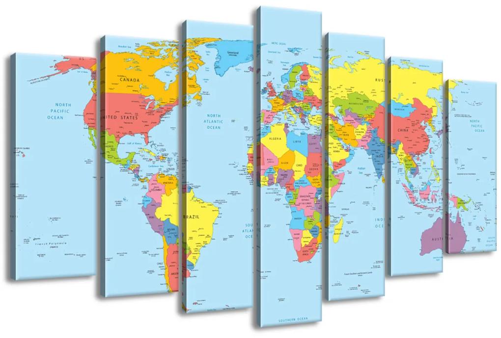 Gario Obraz na plátně Velká mapa světa - 7 dílný Rozměry: 140 x 80 cm