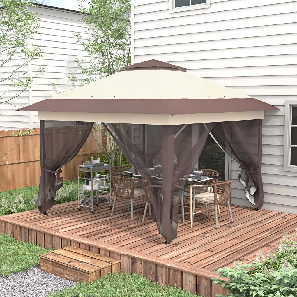 Outsunny zahradní pavilon Pop-Up skládací ocel polyester moskytiéra + transportní taška na kolečkách khaki hnědá