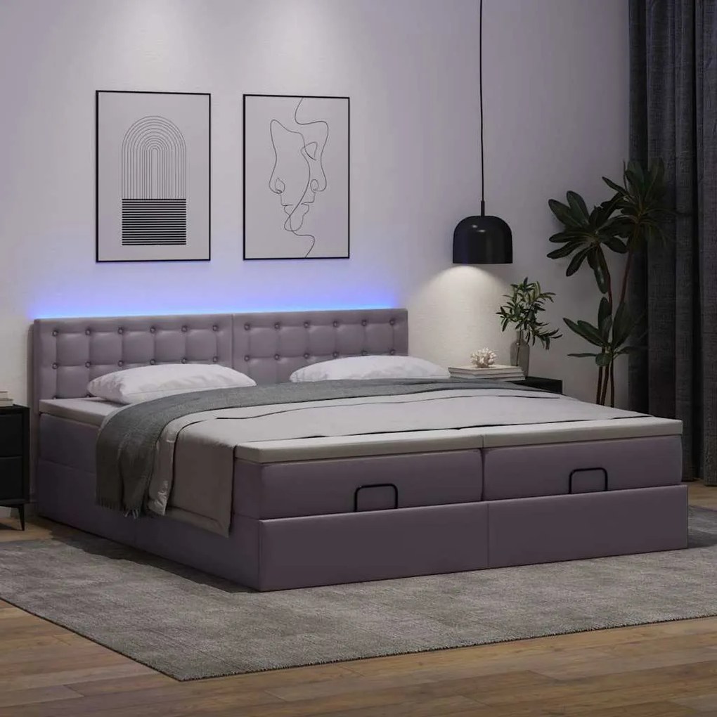 Osmanský rám postele s matrací šedá 200x200cm umělá kůže 3312813