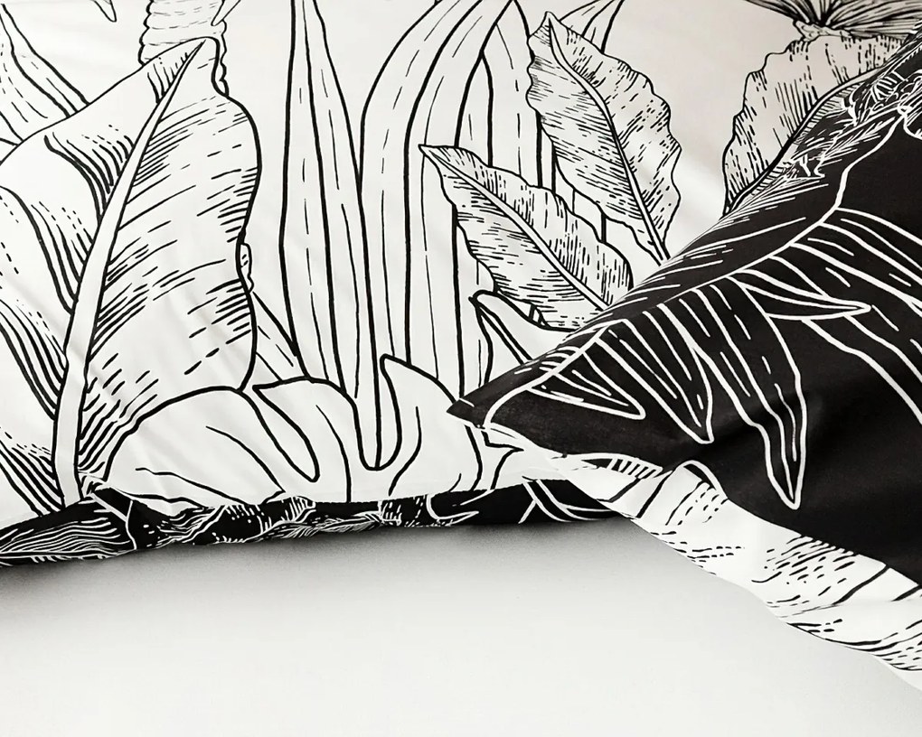 Matějovský povlečení PALM, listy a květy, černo-bílé, bavlna hladká, 140x200cm + 70x90cm