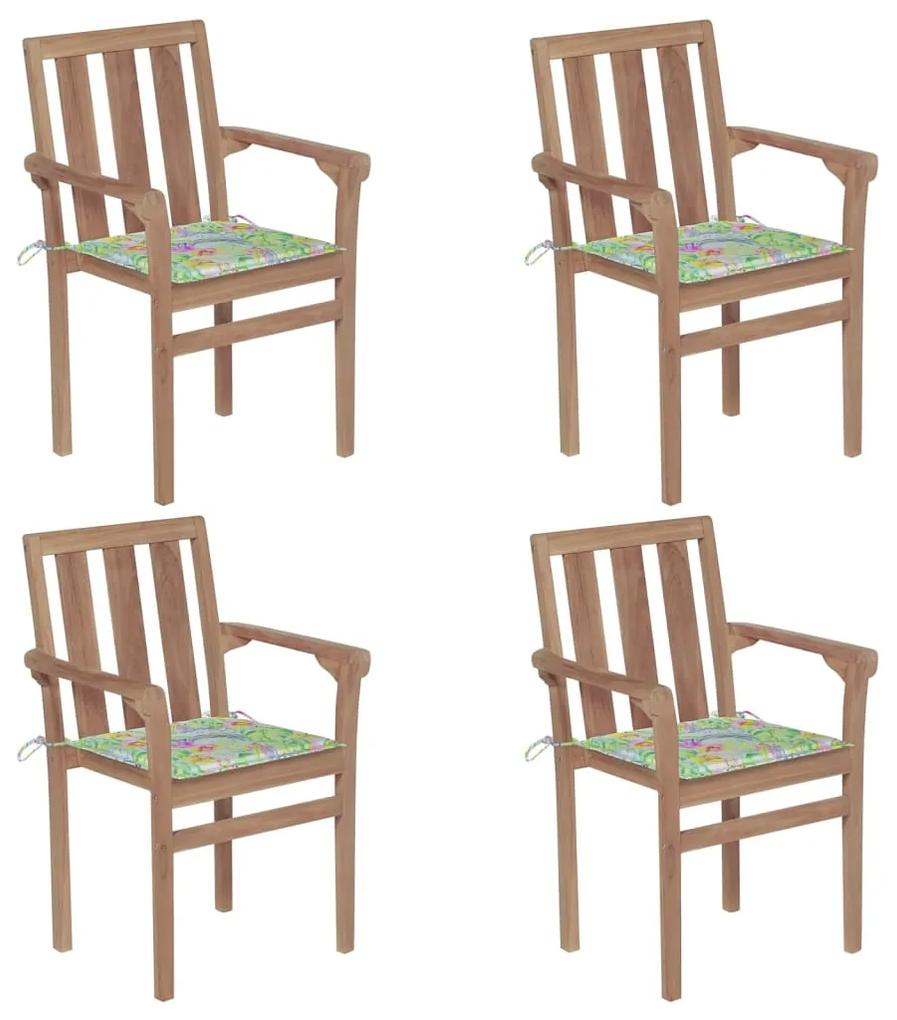 3073391 vidaXL Stohovatelné zahradní židle s poduškami 4 ks masivní teak