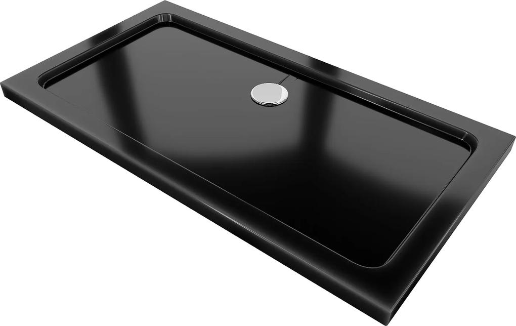 Mexen Flat, akrylátová sprchová vanička 140x70x5 cm SLIM, černá, chromový sifon, 40707014