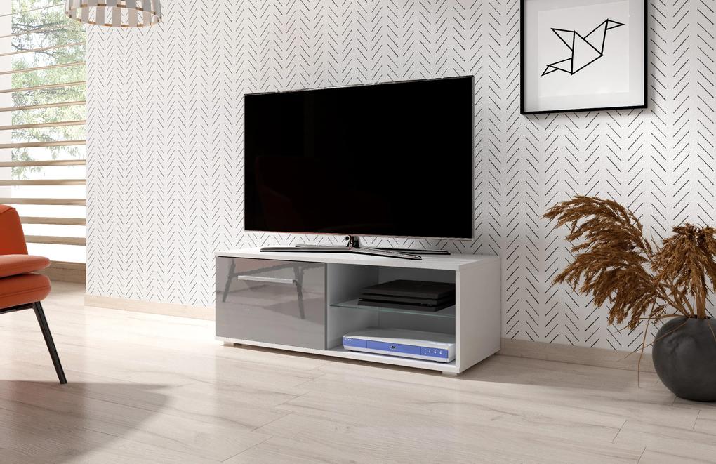 VIVALDI Televizní stolek MOON 100 cm bílý/šedý lesk