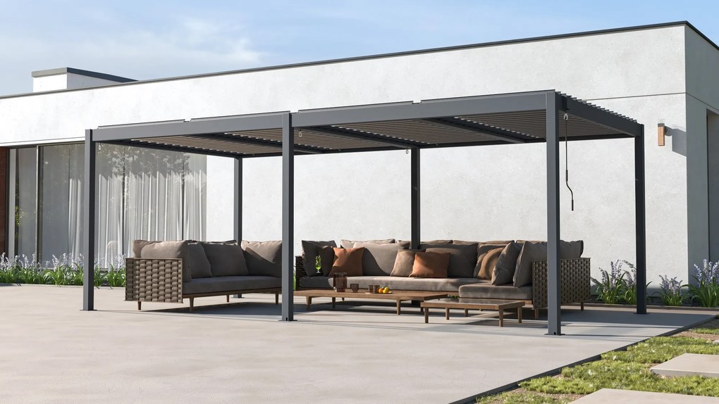 Hliníková bioklimatická pergola s lamelami BestBerg BBP-18G / 6 x 3 m / šedá