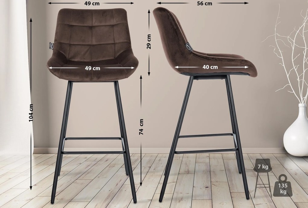 Barová židle Weston samet – hnědá