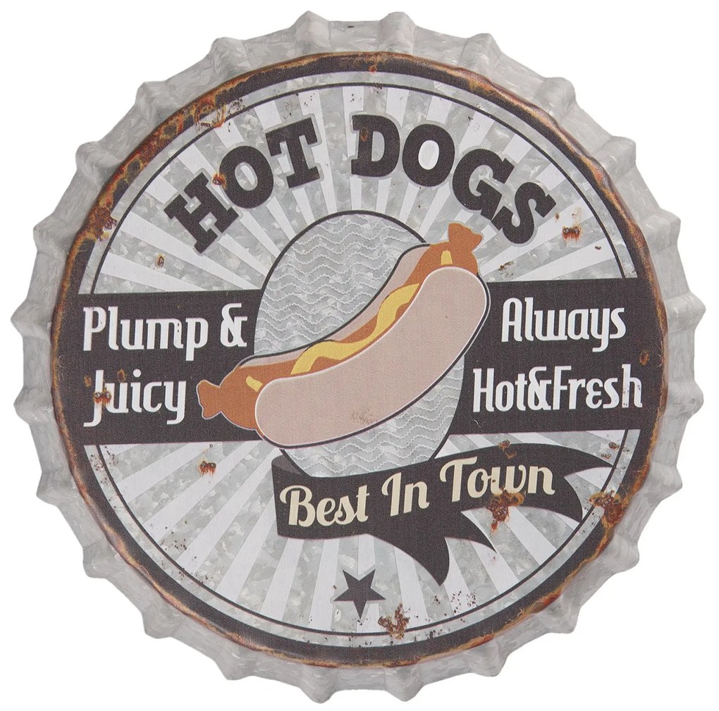 Kovová kulatá cedule Hot Dogs - Ø33*5 cm