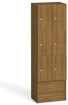 Dřevěná odkládací skříňka S5 s úložnými boxy, 6 boxů, 1700 x 600 x 420 mm, cylindrický zámek, ořech