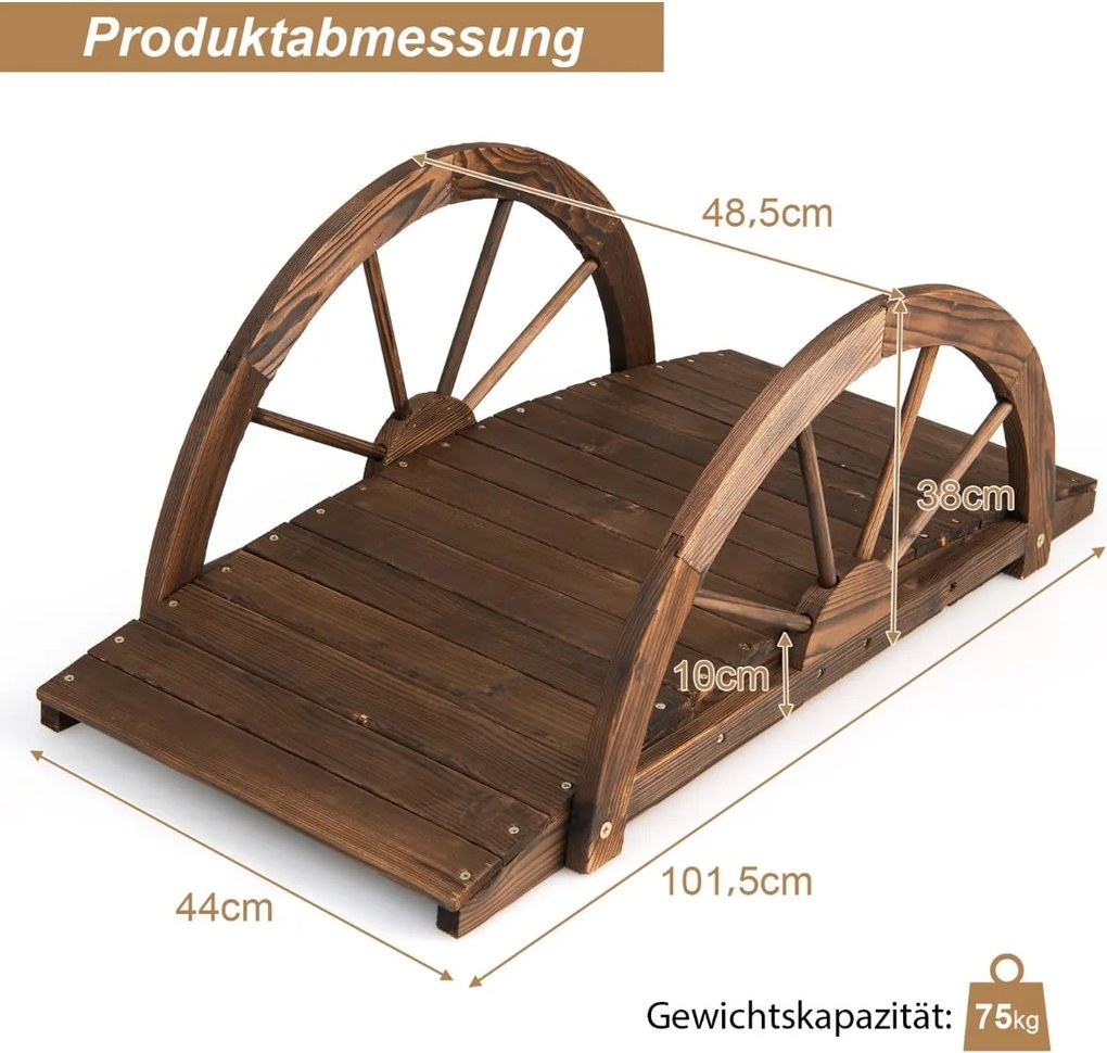 Costway Dřevěný zahradní most rybník most s dvojitým polokolovým zábradlím