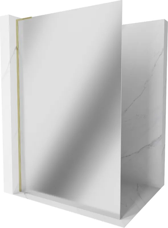 Mexen Kioto L, sprchová zástěna Walk-In 120 x 200 cm, 8mm sklo vzor zrcadlo, zlatý lesklý profil, 800-120-103-50-50