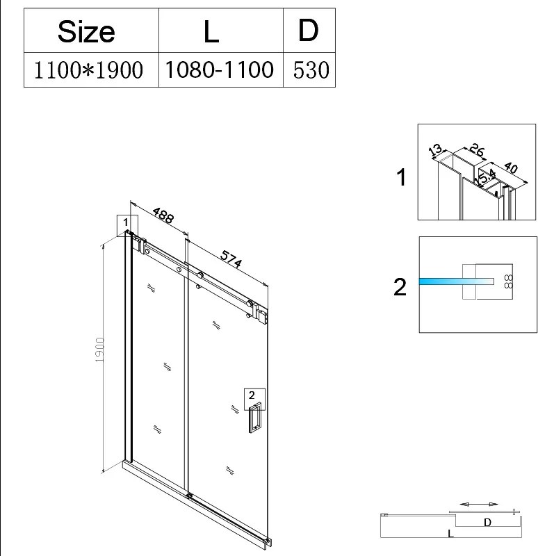 BPS-koupelny Posuvné sprchové dveře HYD-PD03C 110 černé/transparent pro instalaci do niky + vanička HYD-OSV-ST04B 110x90 bílá