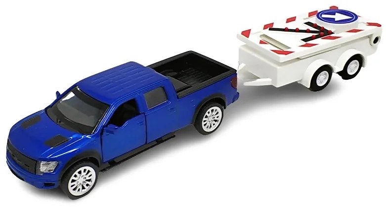 Kovový model - 1:52 Ford F-150 SVT Raptor se silničním výstražným vozíkem