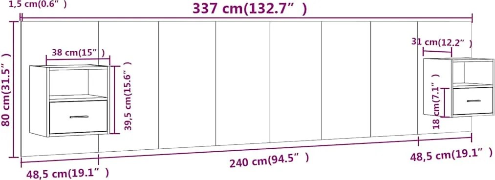 Čelo postele se skříňkami bílé kompozitní dřevo 3115764
