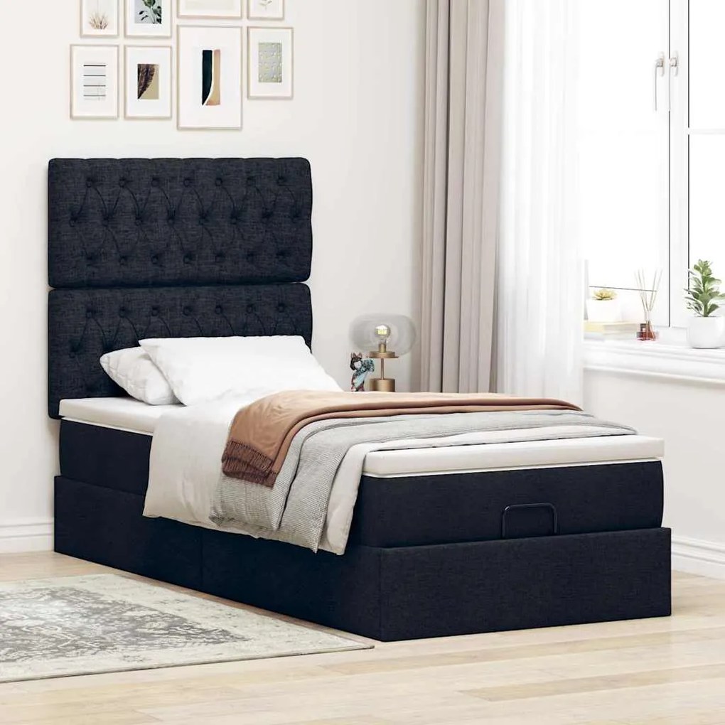 Osmanský rám postele s matrací černá 90x200cm textil 3314060