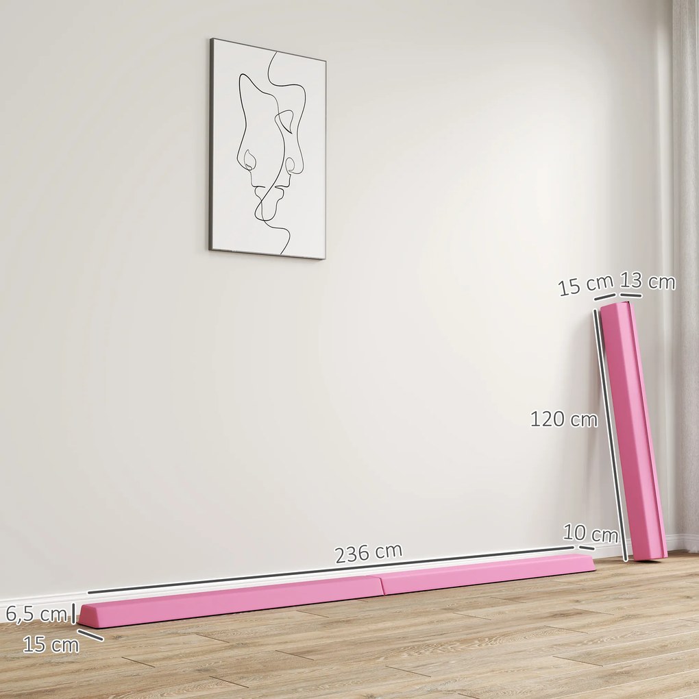 SPORTNOW 236 cm skládací kladina, přenosná gymnastická kladina, protiskluzová kladina, gymnastická a balanční kladina do 80 kg, pro děti od 3 let, vn…