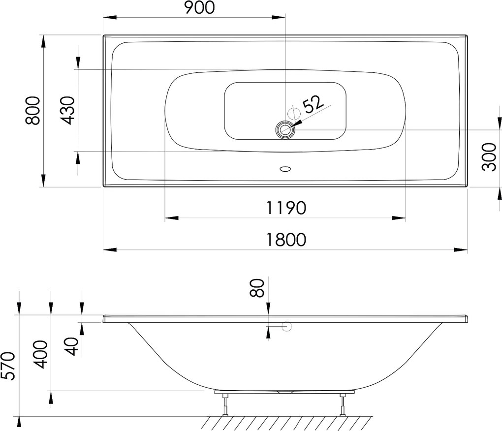 Polysan, KALDERA obdélníková vana 180x80x40cm, bílá, 60611