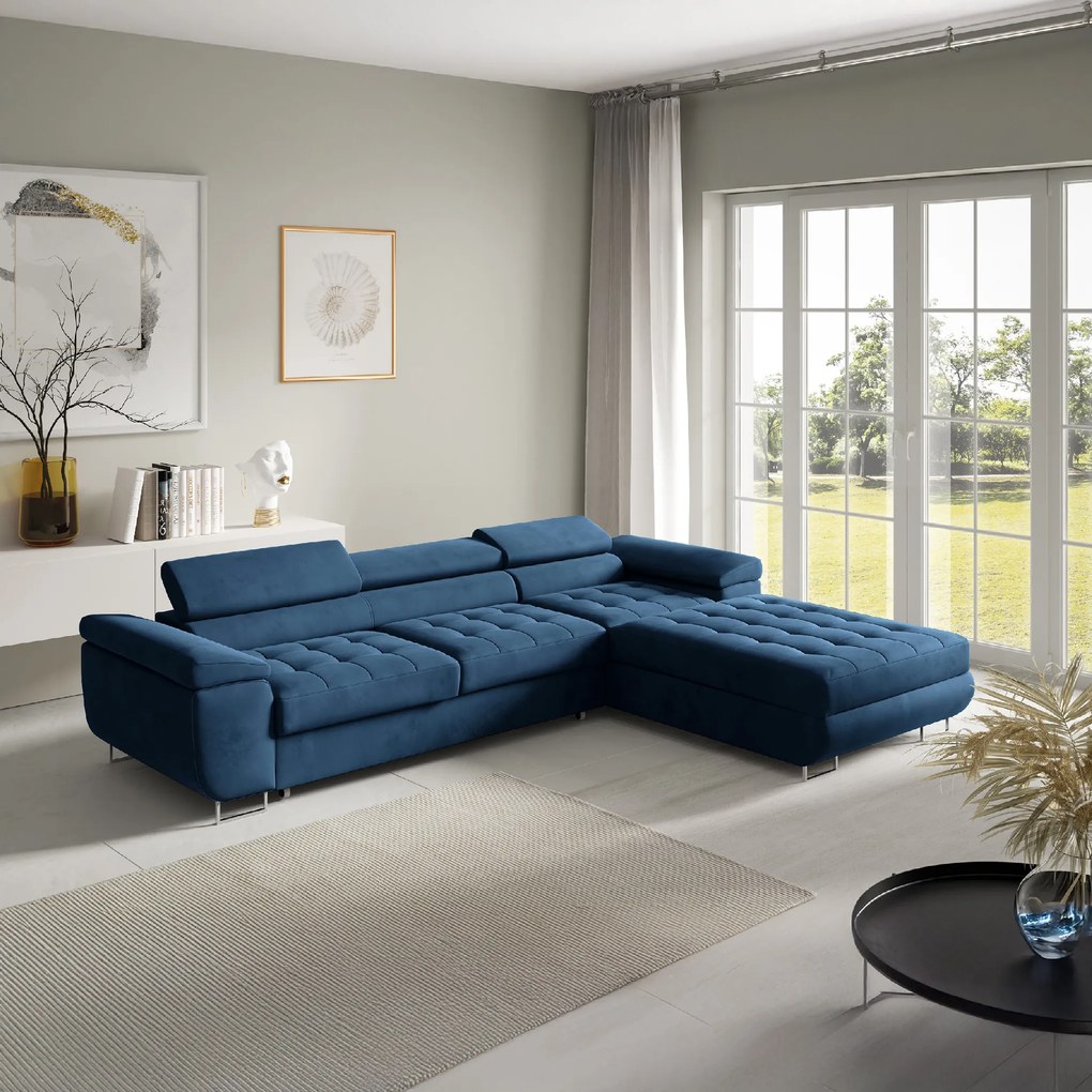 Rohová rozkládací sedací souprava do L BEN, 277 cm, s úložným prostorem Roh pohovky: Levý roh, Barva látky: Tmavě šedá (Monolith 97)