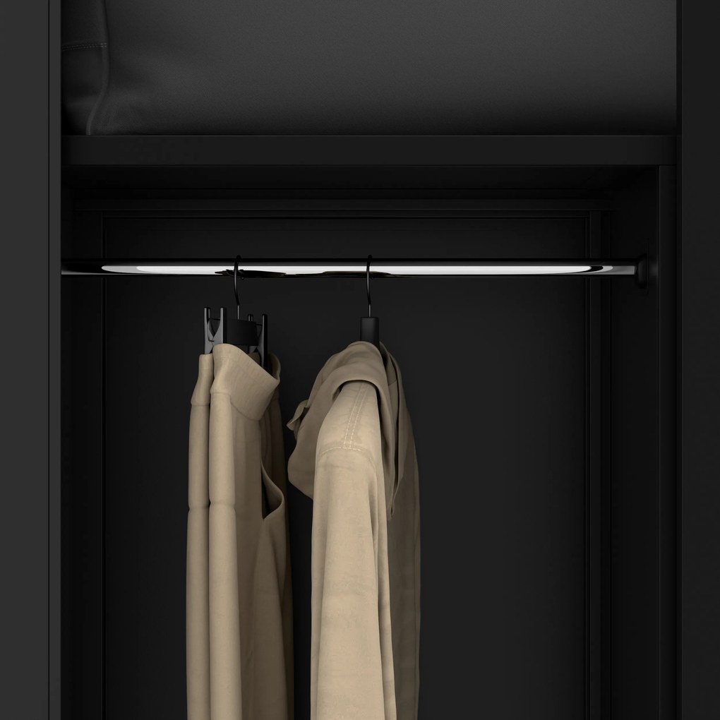 Víceúčelová kovová skříň s tyčí, černá, 900x1850x450 mm: DAWID All Black