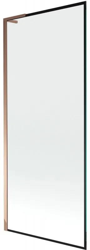 Mexen Next L, 1-křídlová vanová zástěna 80 x 150 cm, 6mm čiré sklo-černý vzor, růžové zlato profil, 895-080-000-03-70-60