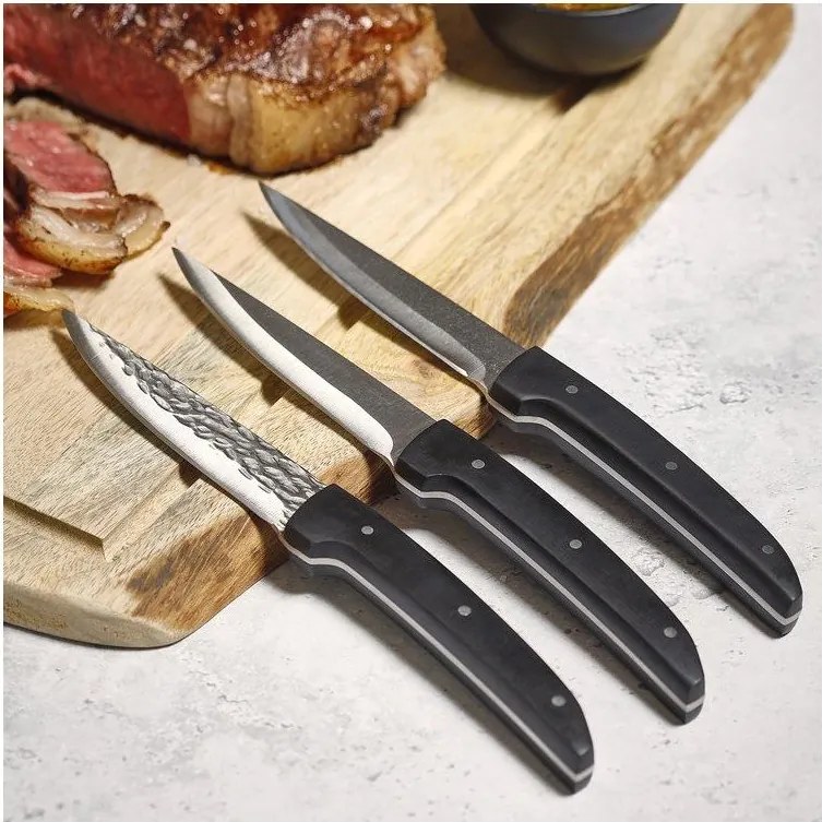 Černé/ve stříbrné barvě ocelové steakové nože v sadě 4 ks Carne – BonBistro