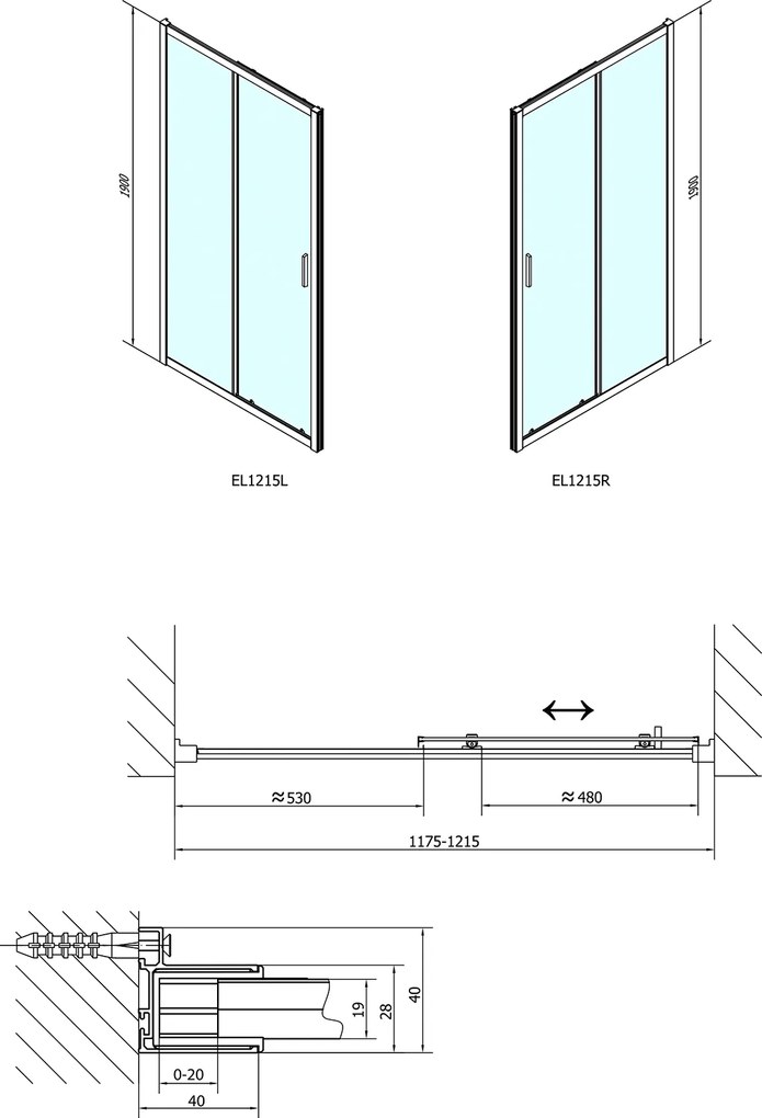 Polysan, EASY LINE sprchové dveře 1200mm, čiré sklo, EL1215