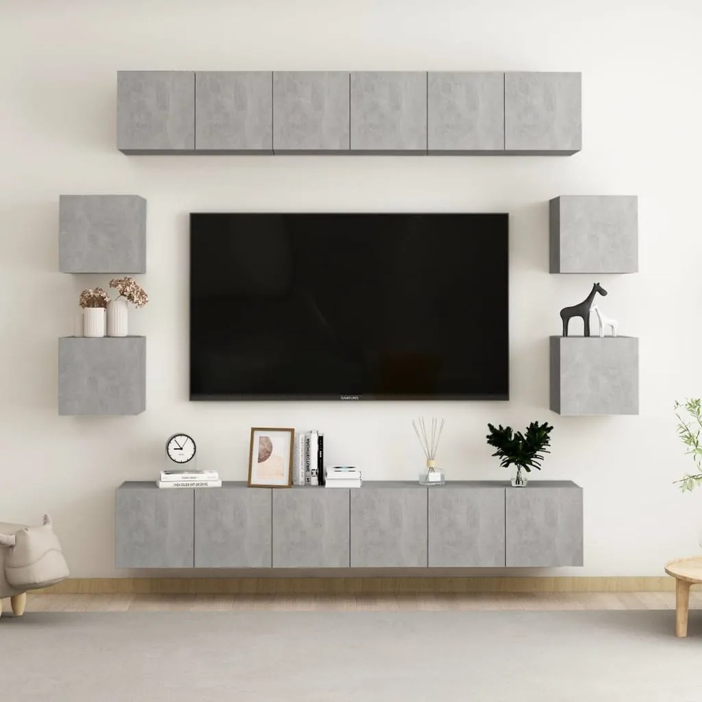 10dílný set TV skříněk betonově šedý dřevotříska 3079067