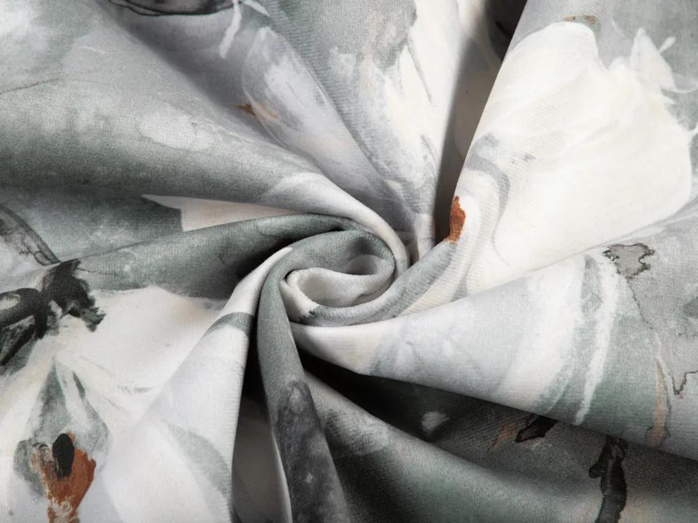 Biante Sametový povlak na polštář s lemem Tamara TMR-016 Designové květiny na šedozeleném 35 x 45 cm