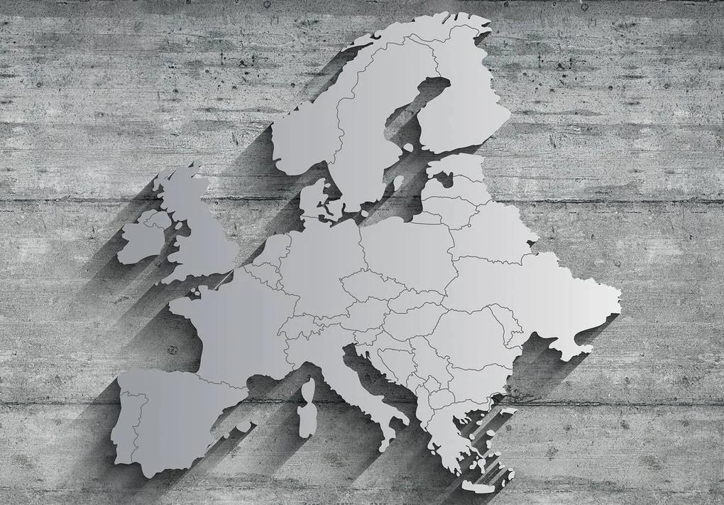 Fototapeta - Stříbrná evropská mapa s 3D efektem (152,5x104 cm)