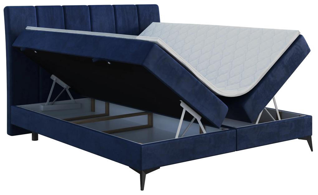 Kontinentální postel 180 cm Axel (tmavě modrá) (s matrací a úl. prostorem). 1043348