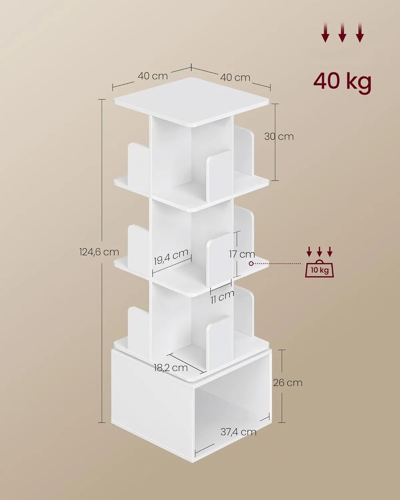 Rotační knihovna Vasagle Grid 40 cm bílá