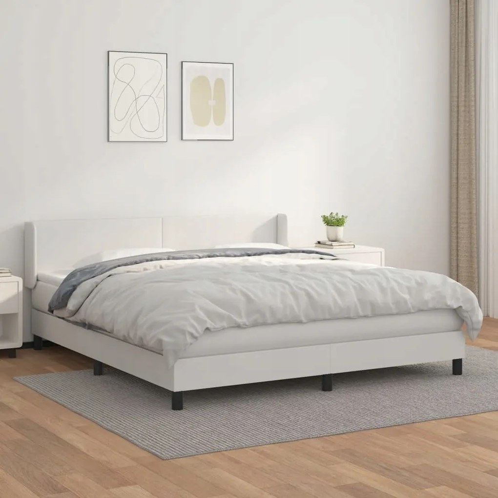 Box spring postel s matrací umělá kůže bílá