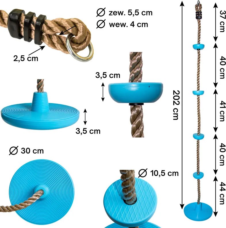 4iQ Šplhací lano se sedákem 30cm pro dětská hříště - Modré