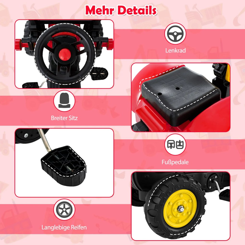 Costway 3-in-1 Rypadlo s pojezdem pro děti Buldozer s 6 koly Odnímatelný přívěs