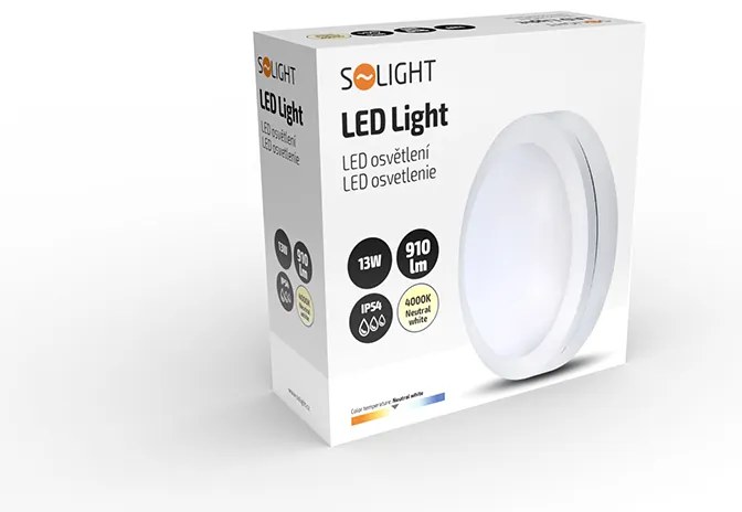 Solight LED venkovní osvětlení Siena, bílé, 13W, 910lm, 4000K, IP54, 17cm