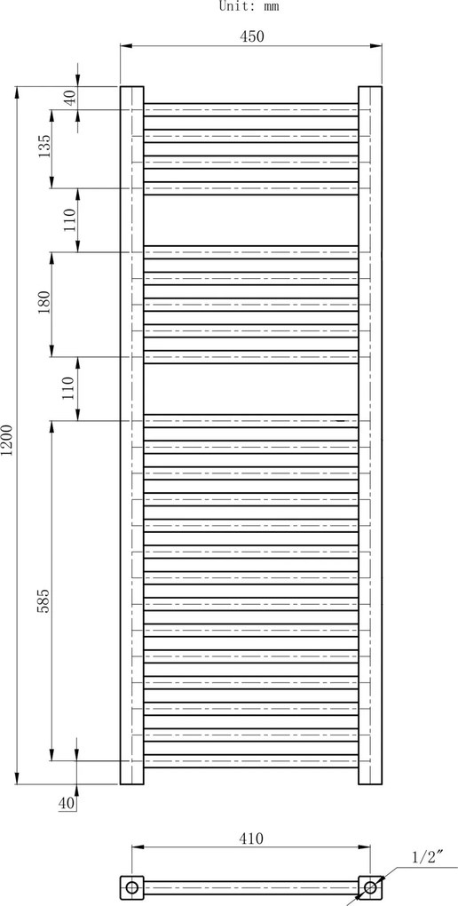 Gamma Erga Proper, topné těleso 1200x450 mm, 650W, černá, ERG-LAV-PROP-12045-BK