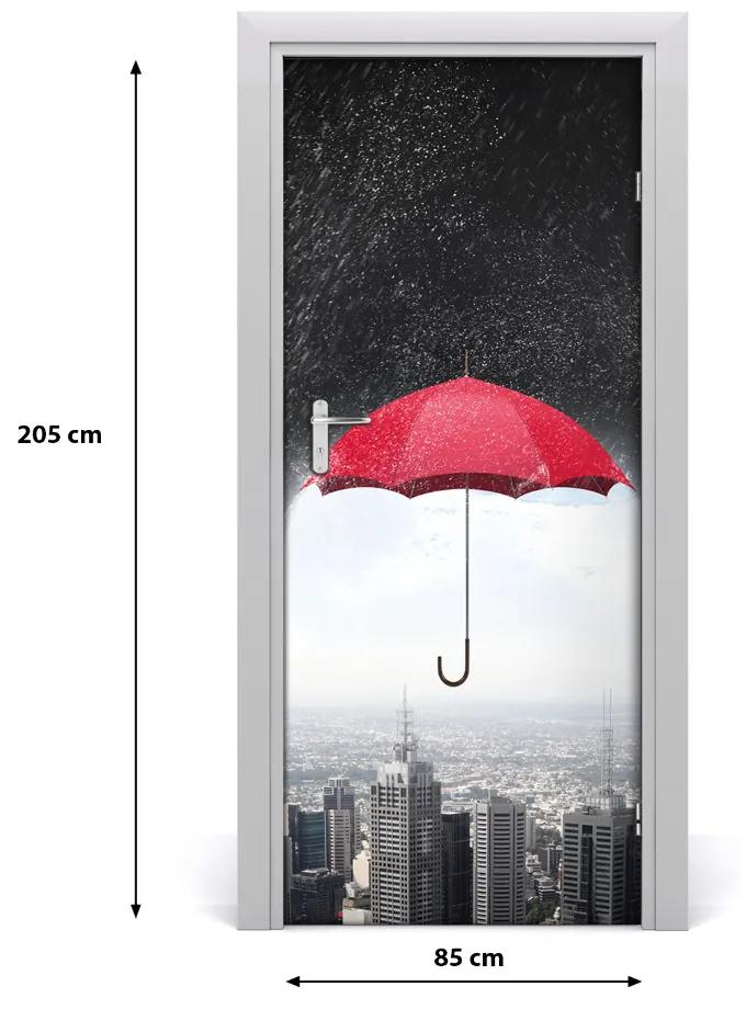 Fototapeta samolepící dveře deštník nad městem 85x205 cm