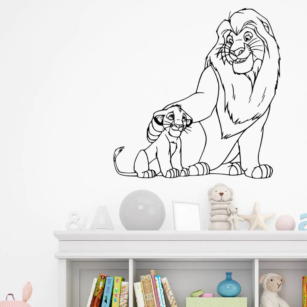 Živá Zeď Samolepka na zeď Mufasa a Simba Lví král Barva: černá, Velikost: 80 x 81 cm