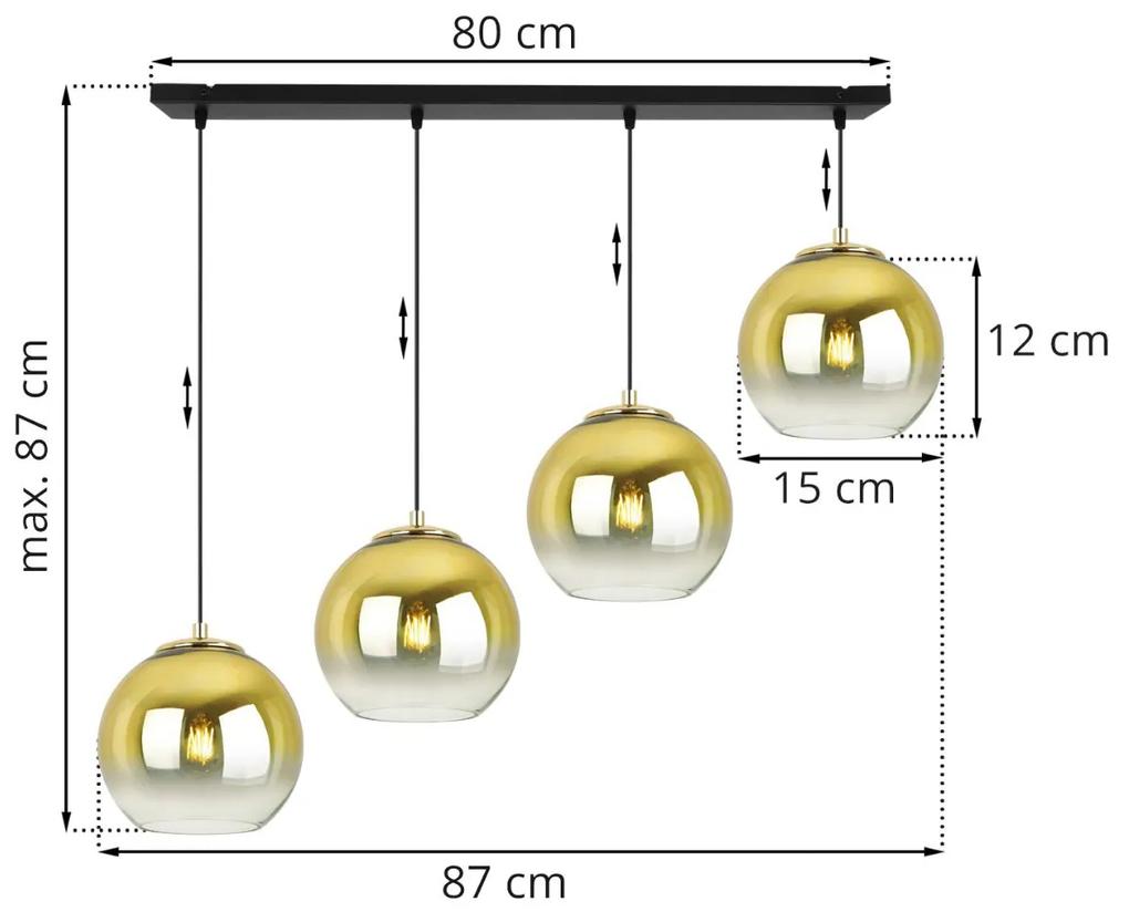 Závěsné svítidlo BERGEN GOLD, 4x zlaté/transparentní skleněné stínítko (fi 15cm)