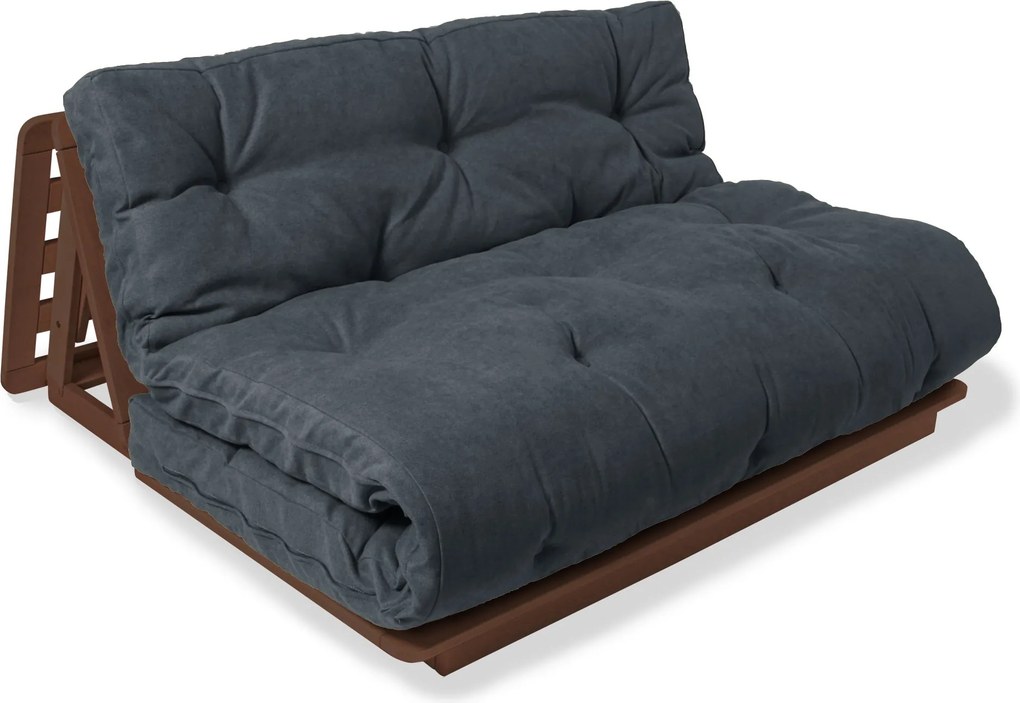 Marior Home Rozkládací futonové křeslo / pohovka Layti - 140 cm / Grafitová / Ořech olejovaný