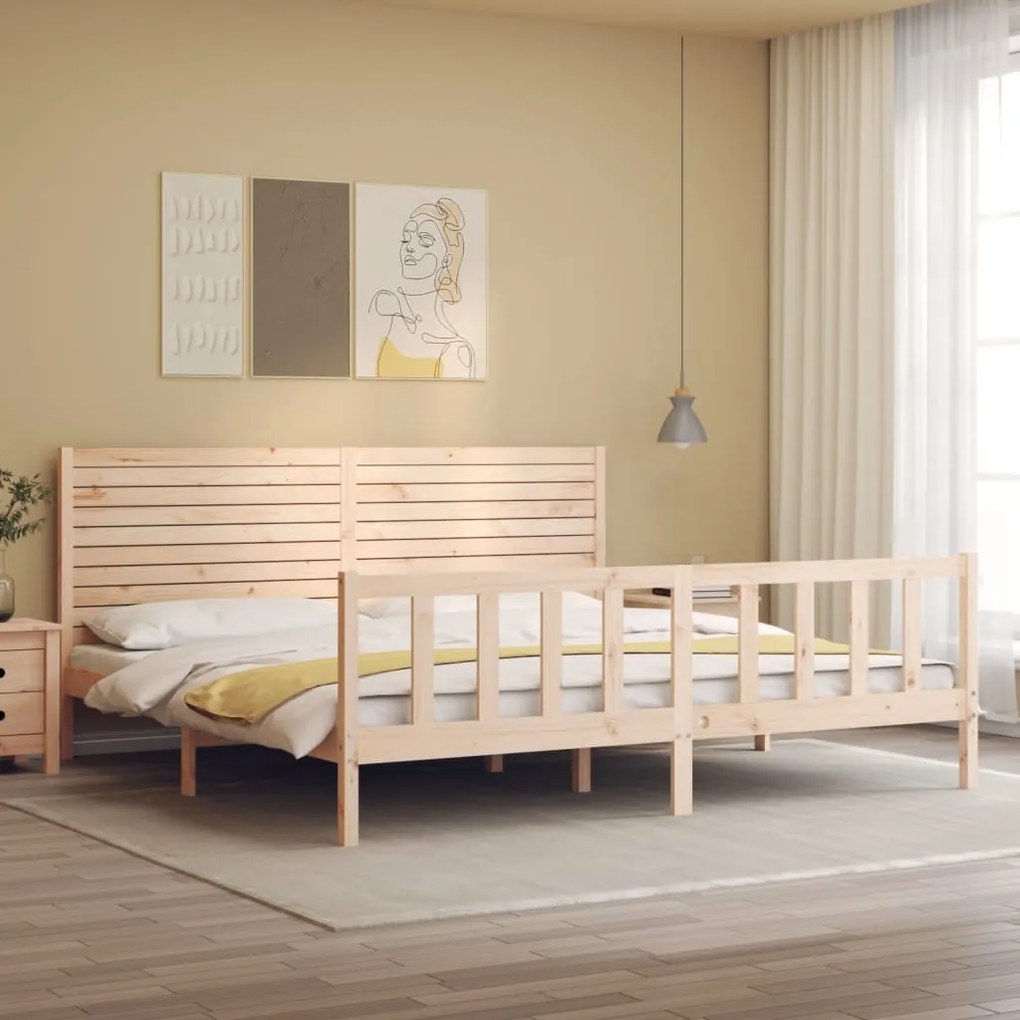 Rám postele s čelem Super King Size masivní dřevo 3193221