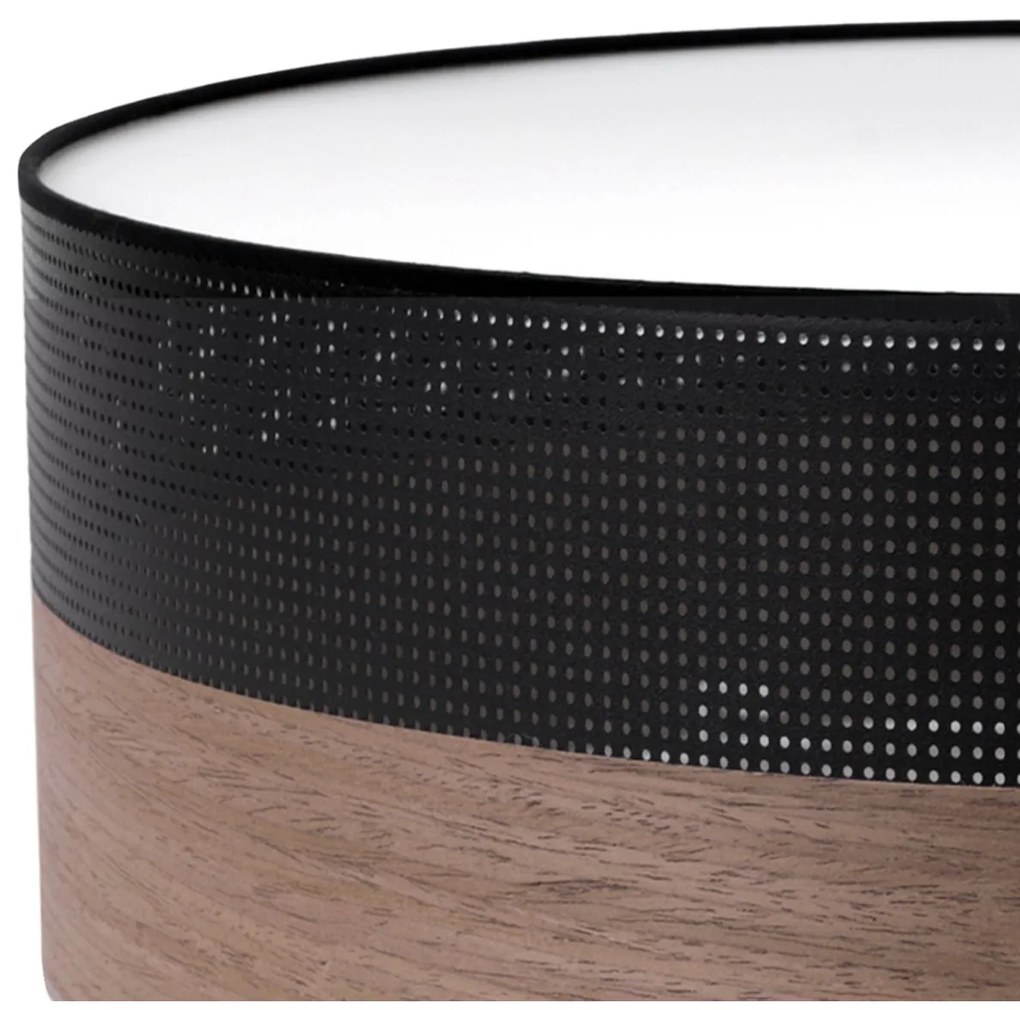 Stropní svítidlo Wood, 1x hnědá ořechová dýha/černé plastové stínítko, (bílé plexisklo), (fi 50cm)