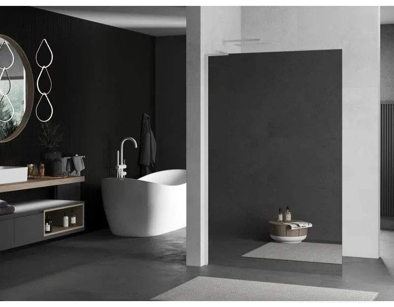 Mexen Kioto L, sprchová zástěna Walk-In 100 x 200 cm, 8mm sklo vzor zrcadlo, bílý profil, 800-100-103-20-50