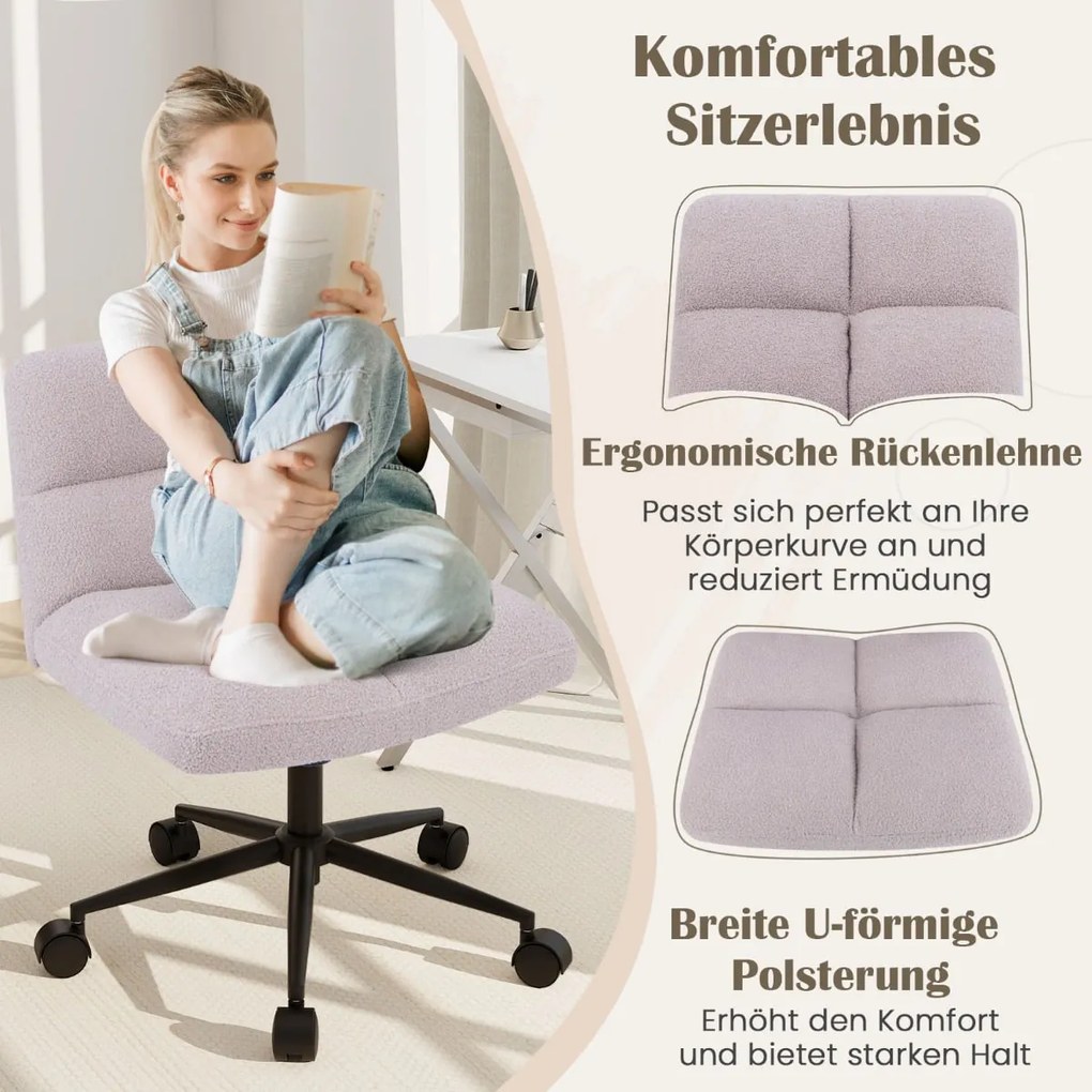 Costway Židle se zkříženýma nohama na kolečkách Otočná židle bez područek Psací