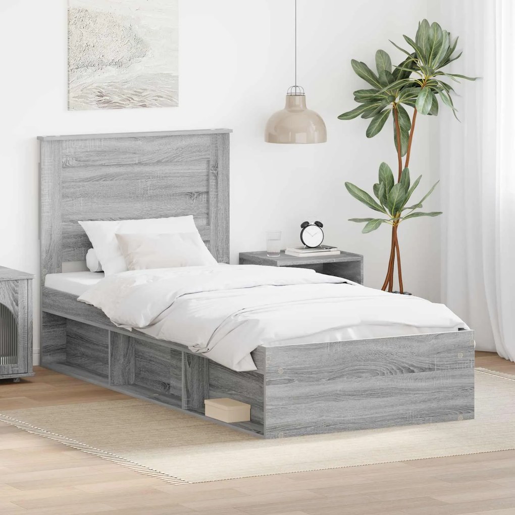 Rám postele s čelo Šedá Sonoma 75 x 190 cm Masivní borové dřevo 3410149