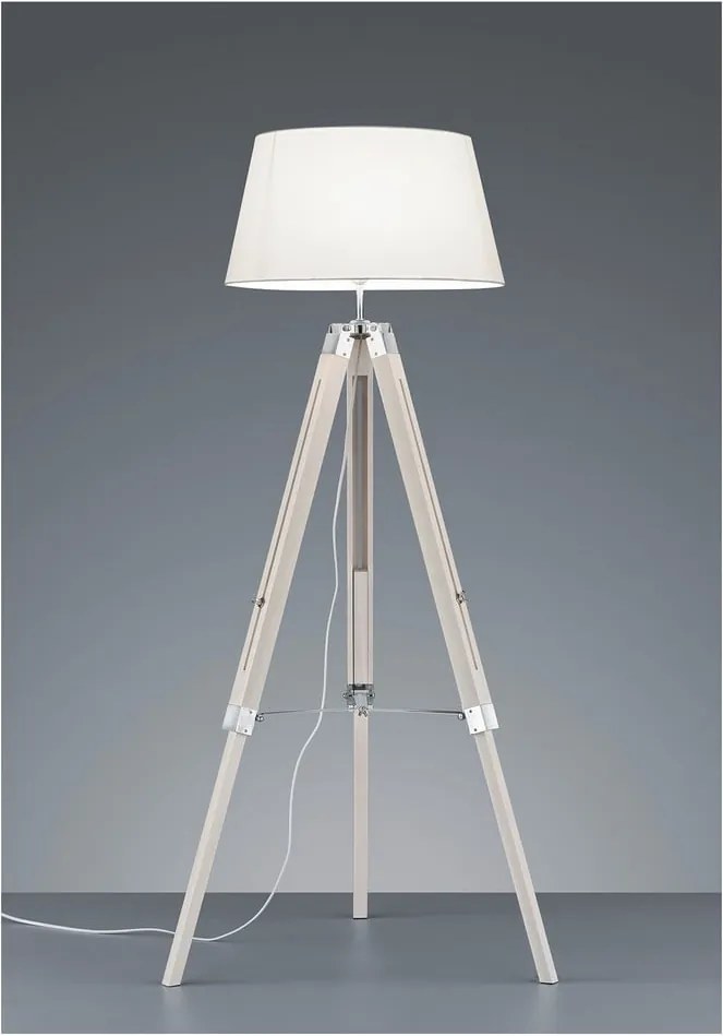 Bílá stojací lampa z přírodního dřeva a tkaniny Trio Tripod, výška 143 cm