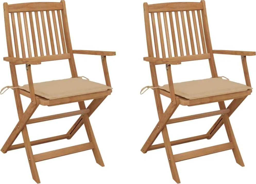 vidaXL Skládací zahradní židle s poduškami 2 ks masivní akáciové dřevo [3064591] Barva: Jasně zelená